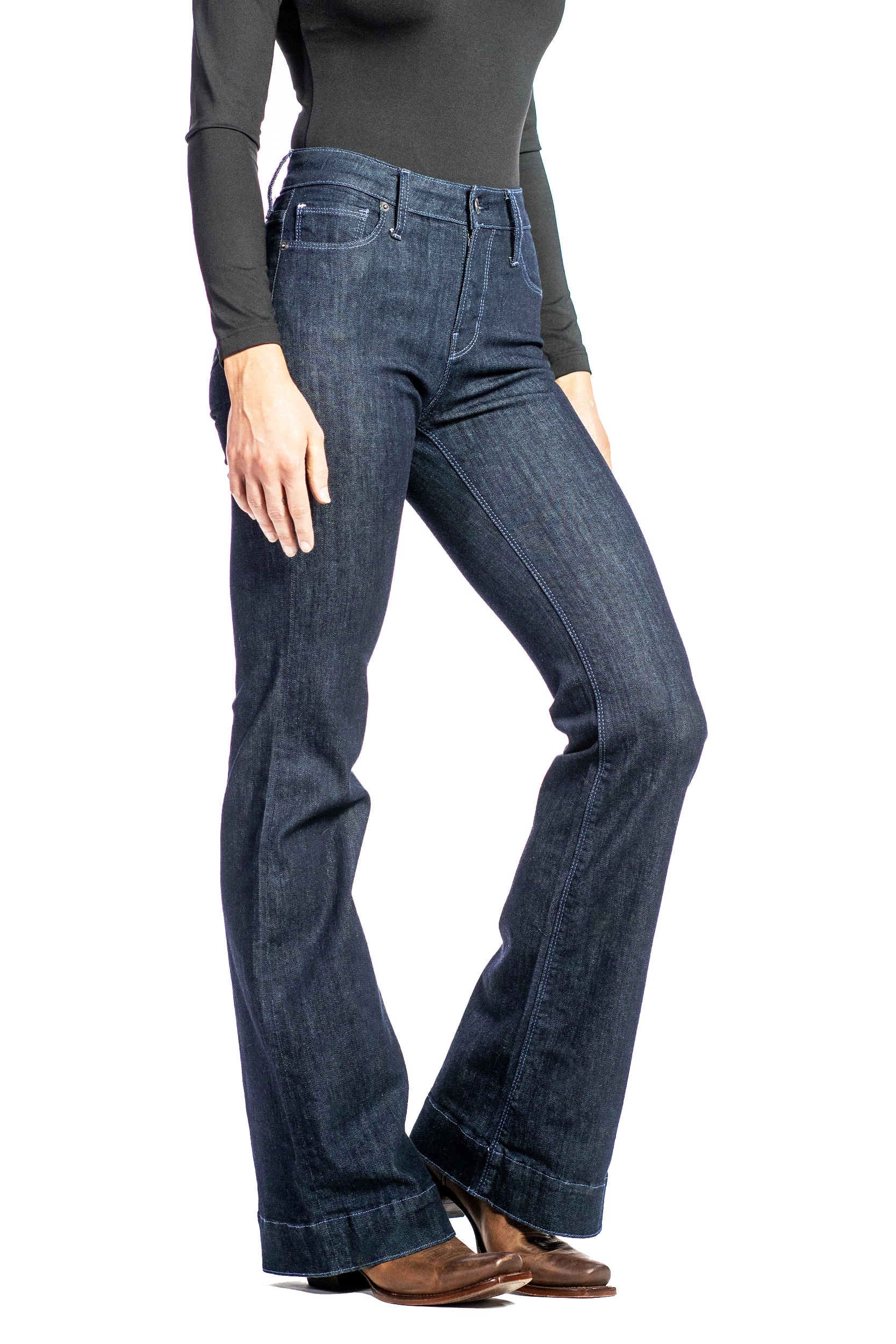 BELLA : Trouser Flare (Midnight) Dusk Blue Stitch – HAALA Denim